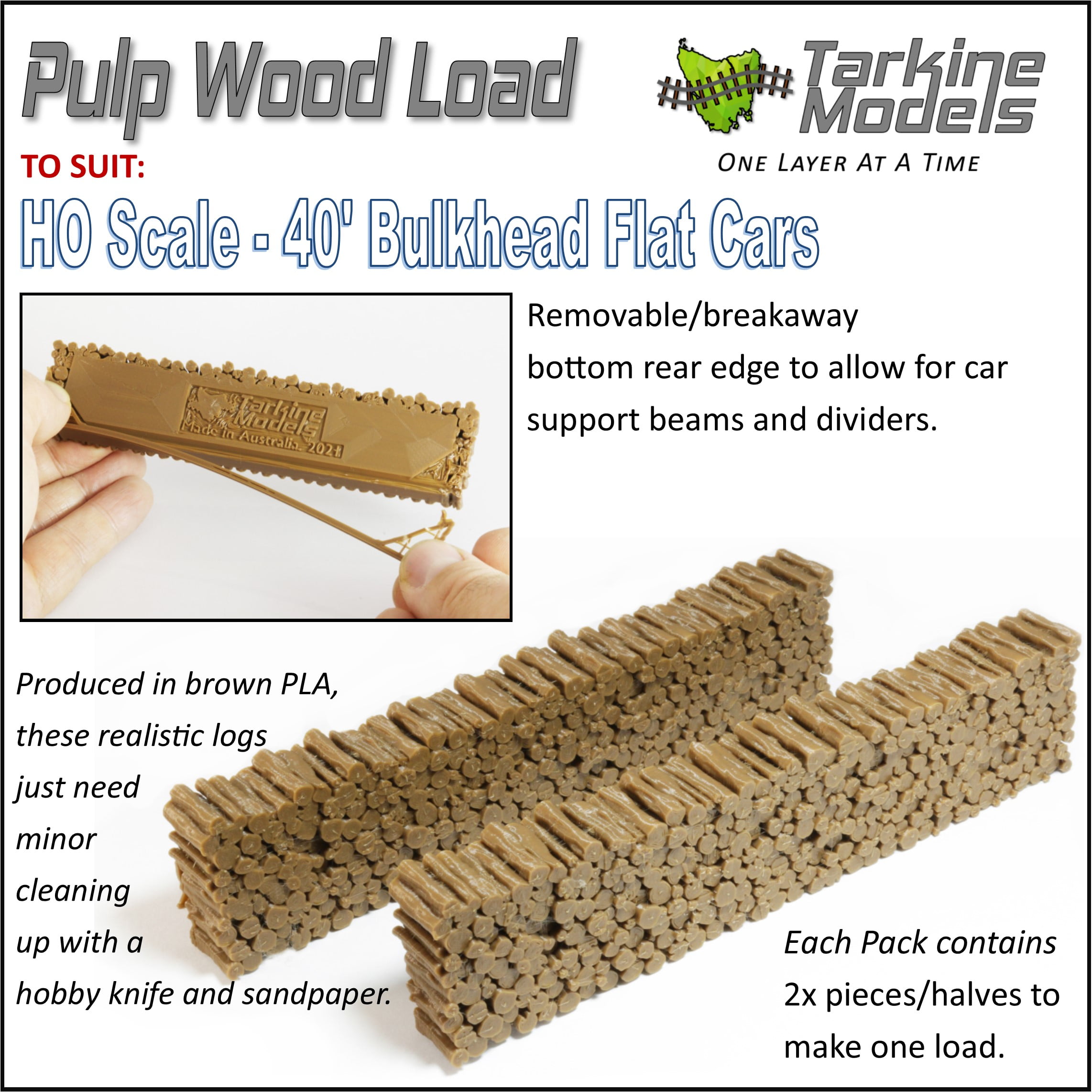 HO – Pulpwood Load to suit 40’ bulkhead flat cars | Tarkine Models